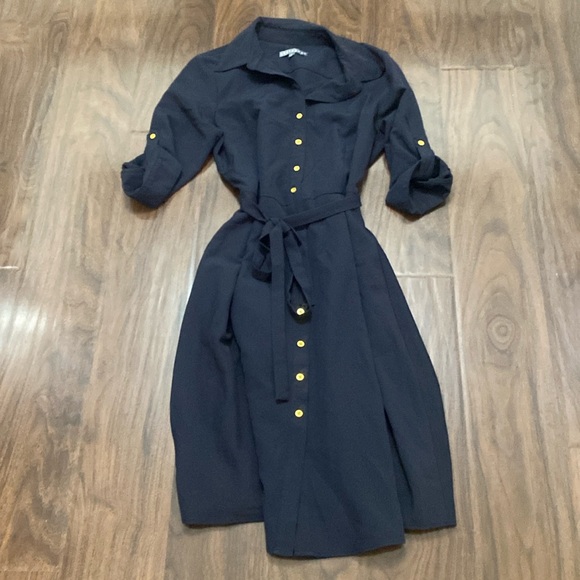 Sharagano | Dresses | Sharagano Navy Blue Button Down Shirt Dress ...